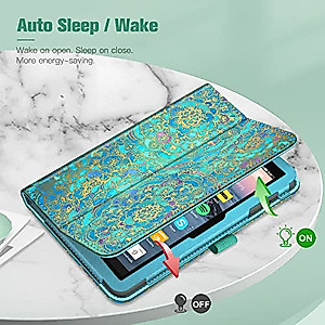 Fintie Folio Case for All-New Fire 7 Tablet (12th Generation, 2022 Release) Latest Model - Premium Vegan Leather Slim Fit Foldable Stand Cover with Auto Sleep/Wake, Shades of Blue