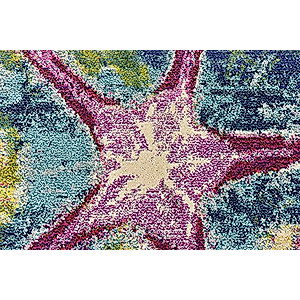 Unique Loom Positano Collection Coastal Modern Bright Colors Starfish Navy Blue Area Rug (8' x 10')