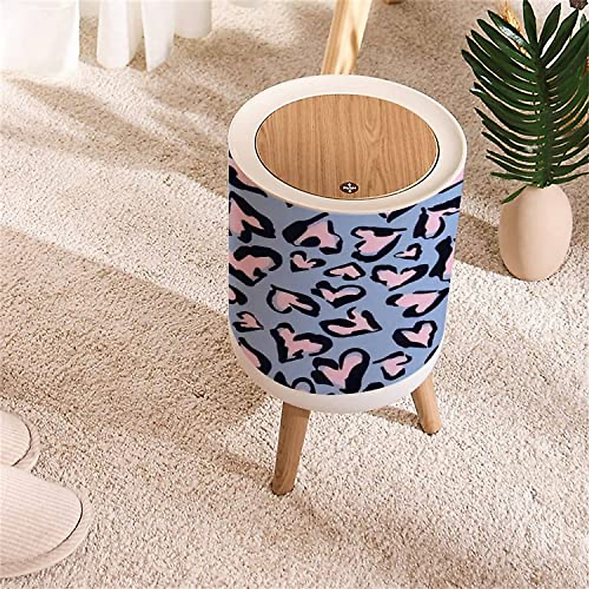 Small Trash Can with Lid Leopard Seamless Print Abstract Repeating Heart Leopard Skin Imitation Round Recycle Bin Press Top Dog Proof Wastebasket for Kitchen Bathroom Bedroom Office 7L/1.8 Gallon