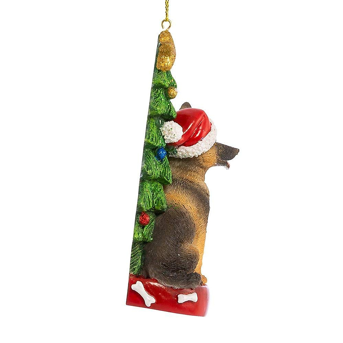 German Shepherd With Christmas Tree Ornament For Personalization, Resin