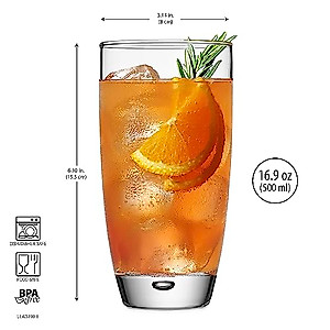 Glaver's Highball Glasses Set Of 4, 16 Oz. Drinking Glasses, Unique Water Glass Cups For Juice, Cocktails, Soda, Heavy Bottom Tumbler Glass
