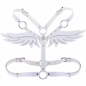 FM FM42 White O Ring Waist Belt Body Caged Harness with Angel Wings PN2683