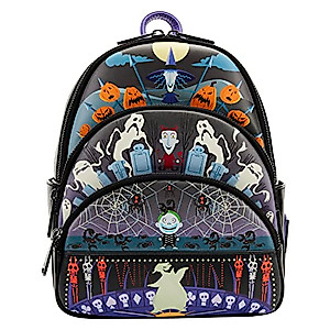 Loungefly Disney Nightmare Before Christmas Triple Pocket Womens Double Strap Shoulder Bag Purse