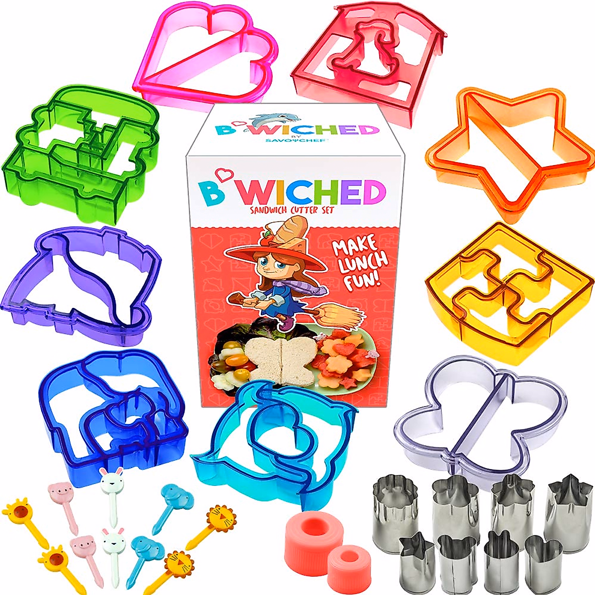 29pc Sandwich Cutter Set for Kids of All Ages - Turn Vegetables, Fruits, Cheese, and Cookie Into Fun Bites - Add to Bento Box and Lunch Box - Toddlers Boys and Girls - Easy to Use
