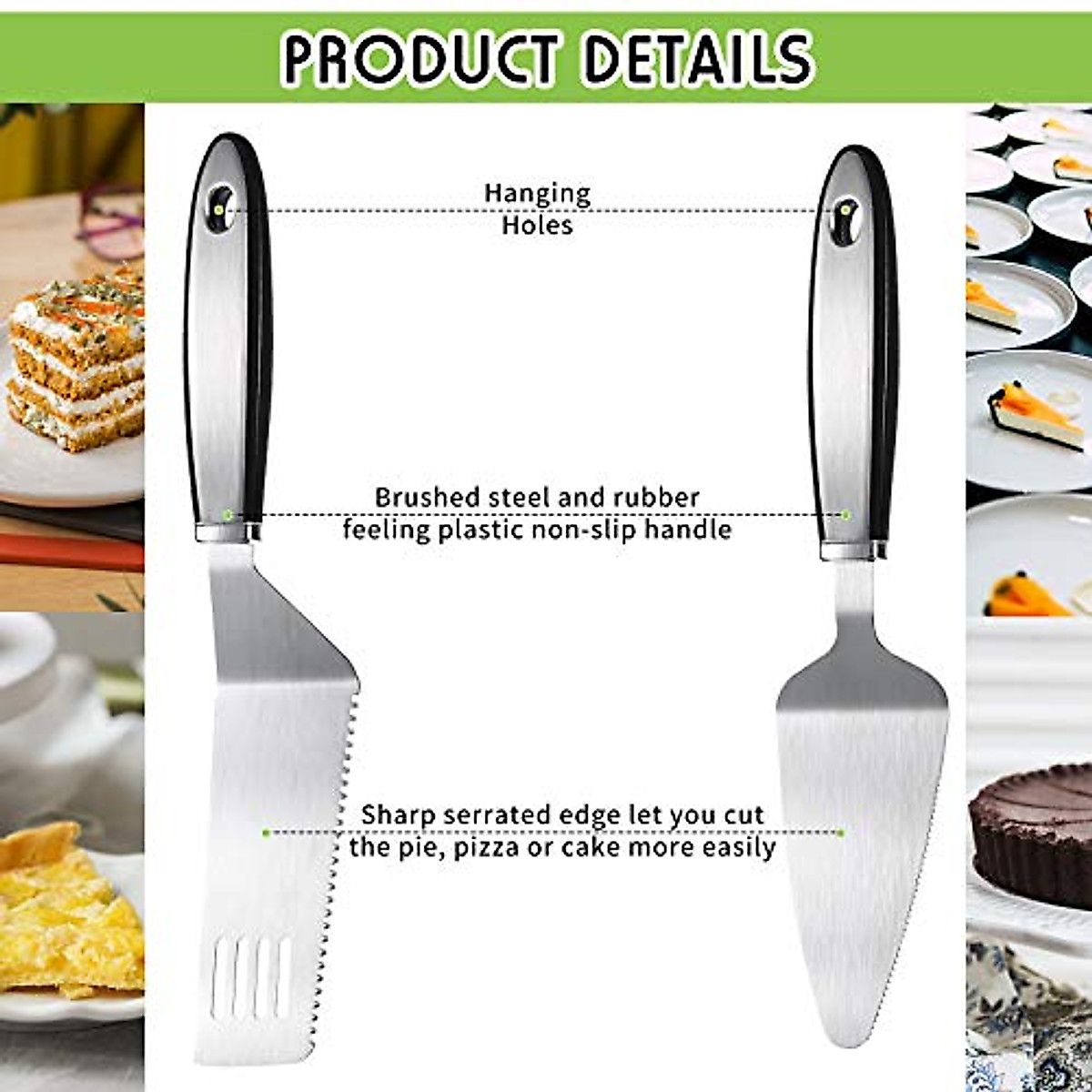 2 Pieces Stainless Steel Pie Server Set Cake Cutter Serrated Spatula Pizza Tart Dessert Slicer for Cutting and Serving Desserts Brownies Lasagna