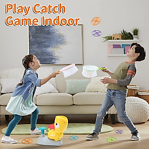 KUTHSIC Indoor Outdoor Toys for Kids,Outside Launch Flying Saucer with 8 flying Saucers 2 Net Pockets Sports Toys for 4 5 6 7 8 9 10 11 12 Year Old Boys Gift for Birthday Christmas New Year(Blue)