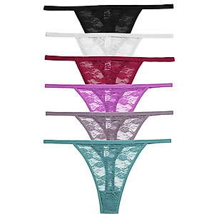Knowyou 10/6 Pack G-String Thongs for Women Sexy Lace Low Rise Underwear for Ladies No Show T-back Tanga Panties