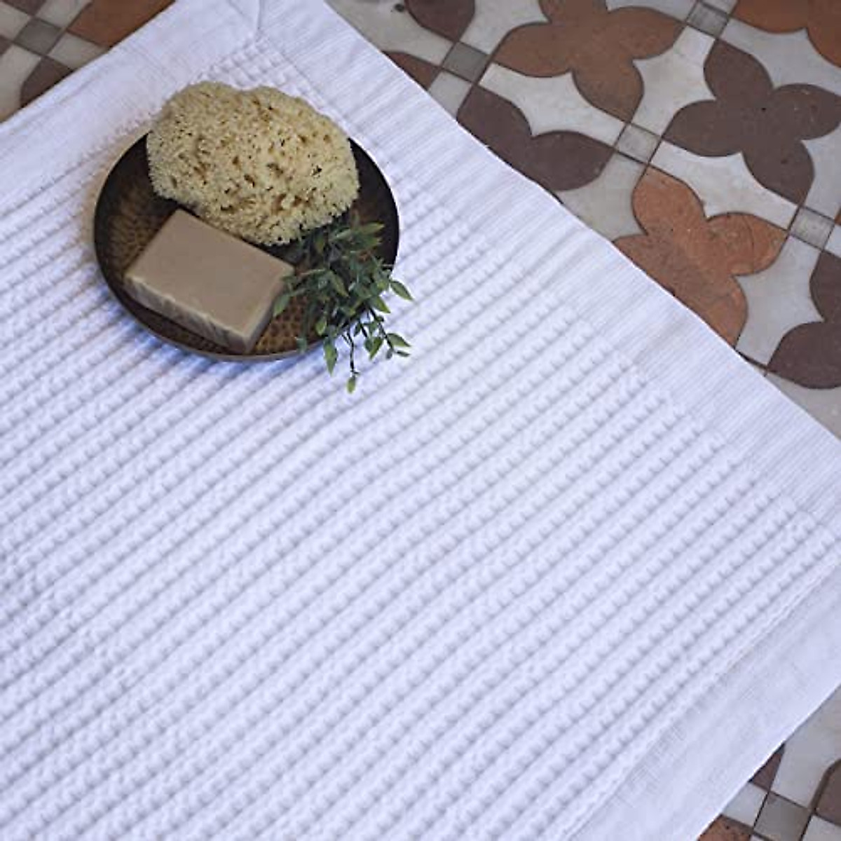 GILDEN TREE Bathroom Mat Absorbent Cotton Quick Dry for Shower, Bath & Bathtub Washable Thin (1, White)