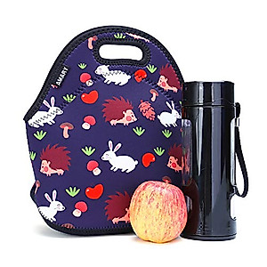 AMARY Reusable Insulated Thermal Neoprene Lunch Tote Food Snacks Bag Carry Case Handbags Small Size for Adults Men Women (Rabbit)