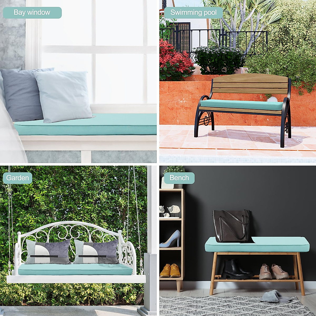 Aoodor Patio Bench Cushion Outdoor Olefin Fabric Slipcover Sponge Foam - Beige