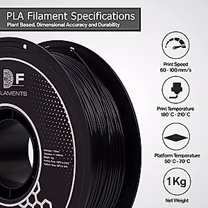 3DF Printing Filament – Black PLA 3D Filament for FDM 3D Printers | PLA Filament 1.75mm | Dimensional Accuracy +/- 0.02mm | 1kg (2.2lbs) Spool | Pack of 1