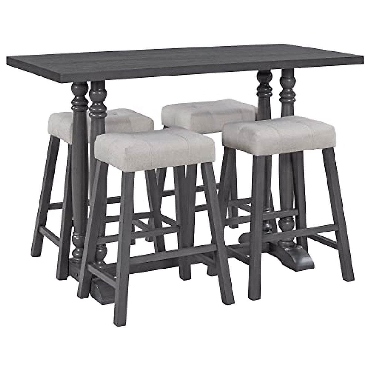Hlcodca Modern 5-Piece Dining Table Set, Counter Height Dining Furniture with a Rustic Table and 4 Upholstered Stools for Kitchen, Dining Room (Gray@Y)