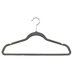 Mainetti SH-VM003-GR10 Grey Velvet Ultra-Thin Hangers with Notches and Bright Zinc Swivel Hooks, 17.5 Inch (Pack of 10)