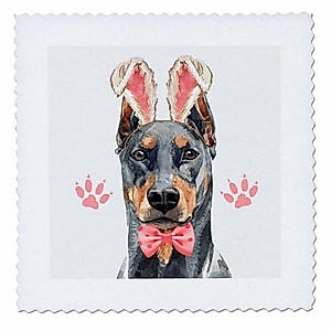 3dRose Distinguished Even in Bunny Ears Doberman Pinscher Easter Dog - Quilt Squares (qs-378936-2)