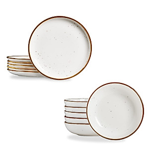 ONEMORE 10.5 inch Dinner Plates and 30 oz Pasta Bowls Bundle, Microwave, Oven and Dishwasher Safe, Creamy White