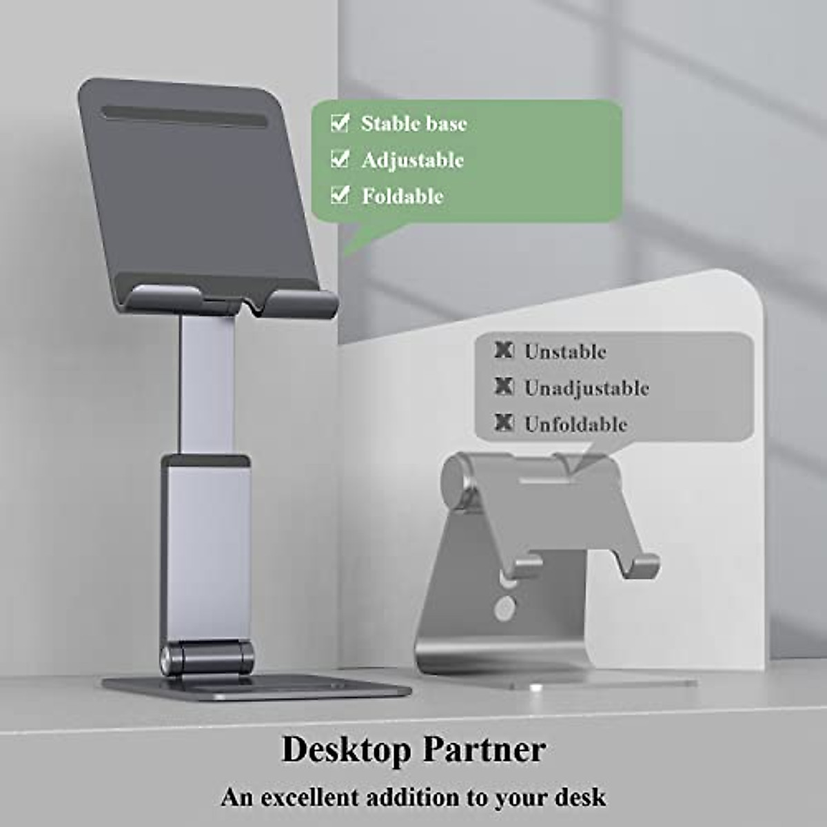 Minthouz Extendable Cell Phone Stand, Aluminium Phone Holder for Desk, Multi-Angle/Height Adjustable Phone Stand Compatible with iPhone 14 13 Pro Max Mini 12 11 and More 4.7"-7.9" Smart Phones -Gray