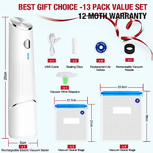 Sous Vide Bags|13PCS Electric Vacuum Sealer Kit for Anova,Joule Cookers|Handheld Vacuum Sealer with Auto Pause Function,7Pcs Reusable Vacuum Seal Food Sealer Bags