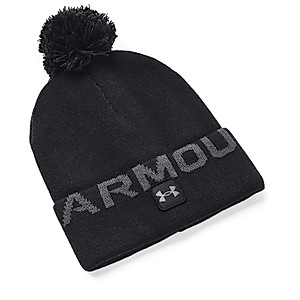 Under Armour mens Halftime Fleece Pom Beanie , (001) Black / Pitch Gray / Pitch Gray , One Size Fits All