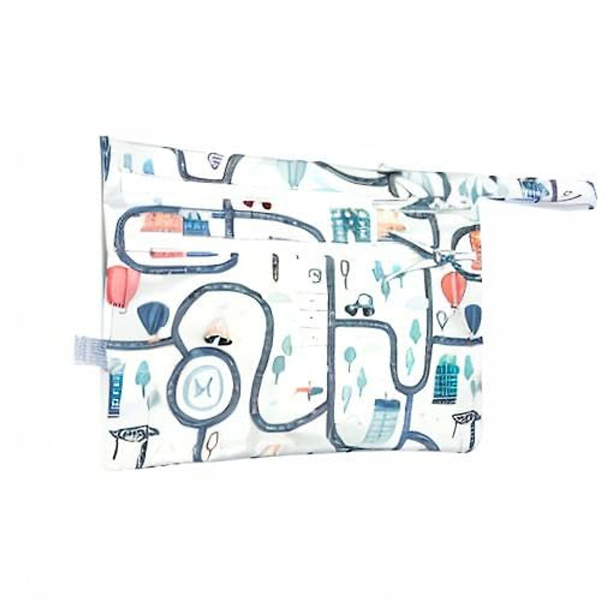 BapronBaby Tiny Town Wet Dry Bag - Waterproof Two Zipper Pockets - Reusable for Mealtime, Diapers, Stroller, Snacks, Swimsuits - Machine Washable - 11" x 9"