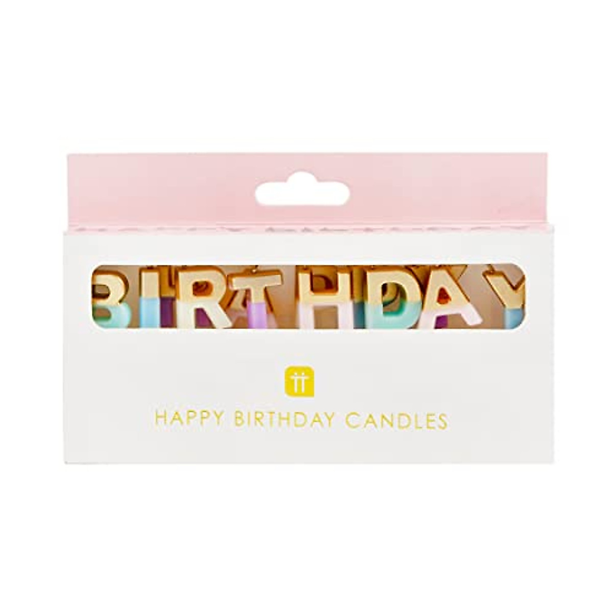 Talking Tables Happy Birthday Candles Cake Topper, Wax Height 2cm, 0.8", Gold And Pastel colors