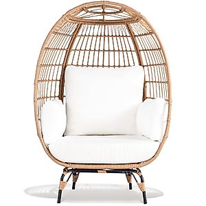 OTSUN Outdoor Egg Chair, PE Wicker Chair with 4 Thicken Cushions, Oversized Indoor Chairs with Durable Steel Frame Perfect for Balcony, Backyard, Bedroom, Patio Chairs 440 lbs Capacity-White