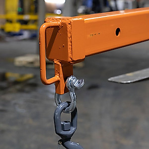 Titan Attachments Fork Mounted Telescoping Crane Jib Boom, Manual Telescopes 31-79in, 5500lb Lift Capacity, Two Swivel Hooks, Ideal for Warehouse or Factories