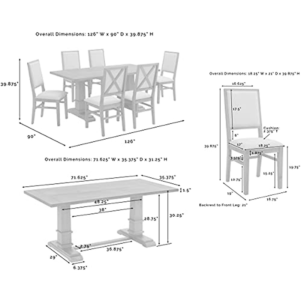 Crosley Furniture Joanna 7-Piece Dining Set with Table and 6 Upholstered Back Chairs, Rustic Brown/Creme