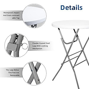 32in Cocktail Table White High Top Folding Table, Portable Bar Height Folding Table Round with Removable Legs, Indoor Outdoor Banquet Table for Parties, Commercial, Speech, School - 2PCS