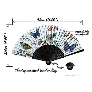 Salutto Handheld Floral Pattern Fabric Fans Summer Cools Perfect for Weddings, Parties and Church Events Butterfly
