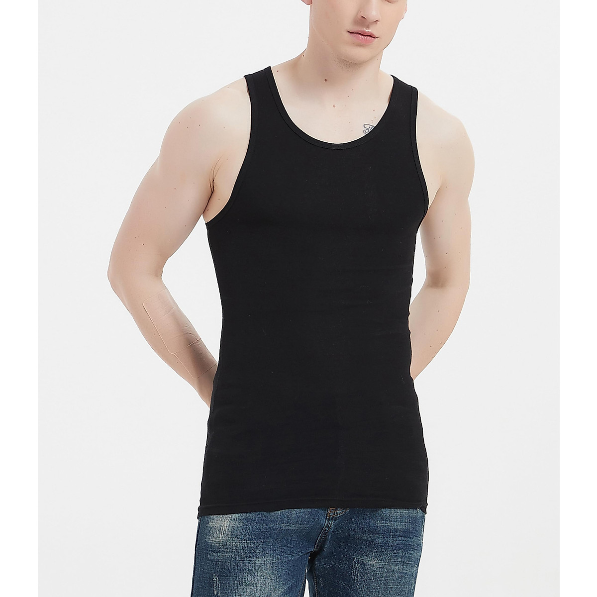 Comfneat Men's 6-Pack A-Shirts Tight Fit Tank Tops Cotton Spandex Undershirts (Black 6-Pack, S)