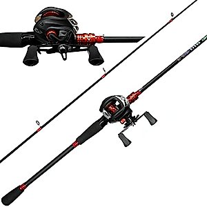 Kilitn Fishing Rod and Reel Combo, Baitcasting Combo Baitcast Reel, 6 Foot 7 Foot 2-Piece, Durable Fiberglass Wrapped Carbon Fiber Rod with Comfortable EVA Handle (Right-Hand Reel - 6 FT 2 Piece Rod)
