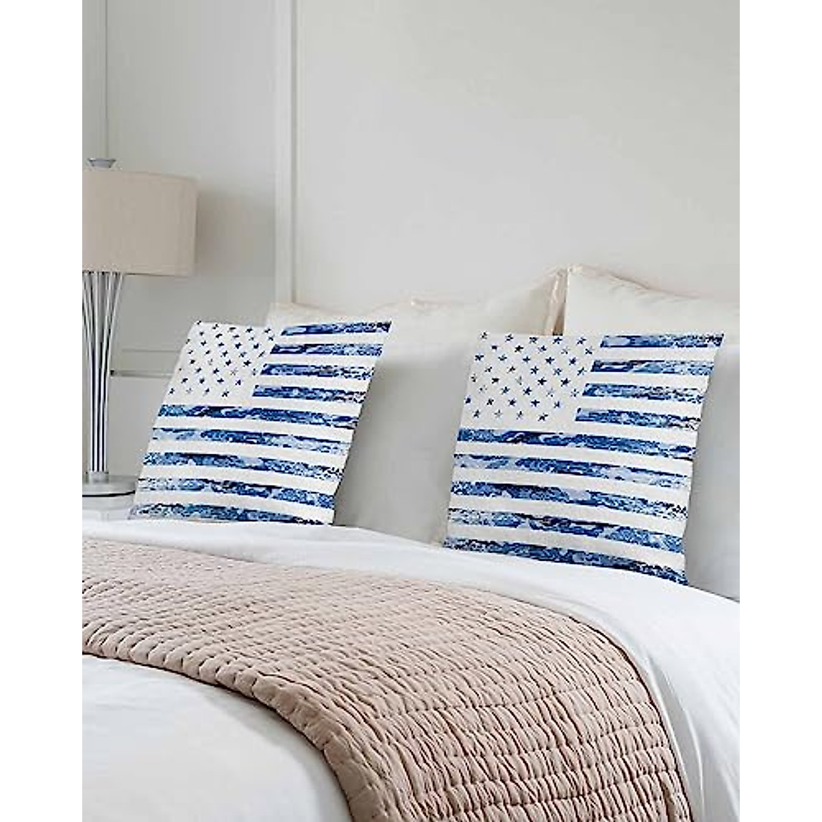 Set of 2 Throw Pillow Covers Square for Home Decor, Independence Day Camo American Flag Patriotic 18x18 Inch Cotton Reversible Pillow Case Sofa Soft Cushion Cases for Bedroom Couch Bed Car Chair