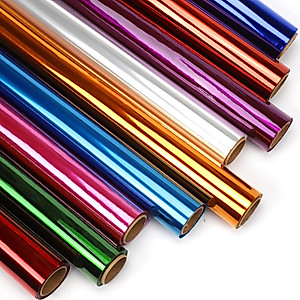 Nitelemn 9 Colors Transparent Colored Cellophane Wrap, Cellophane Paper Roll for Gift Baskets, Treats Wrapping, DIY Arts Crafts Project Decoration(17” x 10ft x 9Rolls)