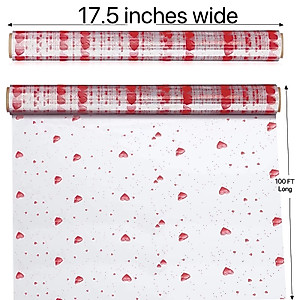 Wider Cellophane Wrap Roll Red Hearts Design(100 feet x 17.5 in) 2.3 Mil Thick Crystal Clear with Special Red Hearts Cellophane Bags large For Flower Wrapping, Gift Basket Wrap Hearts Design Cellophane for Mother’s Day Gift Wrapping