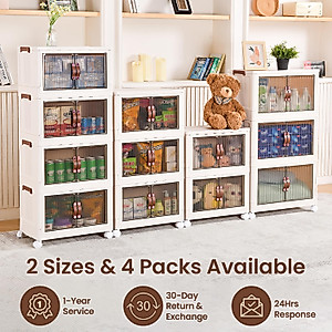 Bearhug Collapsible Stackable Storage Bins, 4 Packs, 8.7 Gal, Foldable Storage Bins with Doors and Wheels - Dual Opening Foldable Cabinet Organizer for Home and Office (8.7 Gallon Capacity, Set of 4)