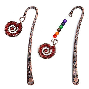 2 Pieces Vintage Style Chakra Bookmark Red Agate Antique Bronze Beading Pendant Bookmark Metal Bookmark