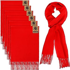 Hicarer 6 Pcs Winter Scarf for Men Women Warm Soft Neck Scarf with Tassel Edge Classic Imitation Cashmere Scarf