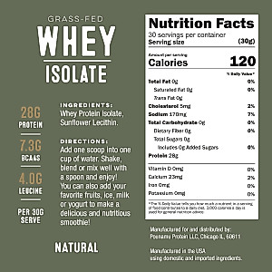 Pounamu Natural Whey Protein Isolate Powder, 28g Protein, 7.3g BCAAs, 4g Leucine | New Zealand Free-Range, Grass-Fed Dairy | Gluten-Free, Keto, Kosher | 2LB, 30 Servings