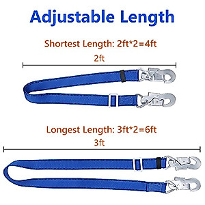Aystkniet Climbing Lanyard, Safety Adjustable Non-Shock Absorbing Lanyard from 4-Feet to 6-Feet Outdoor Tree Climbing Belt Restraint Lanyards With Large Snap Hooks