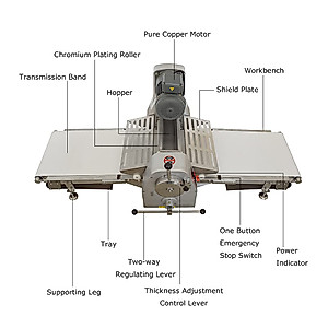 TECHTONGDA Commercial Dough Sheeter Laminated Dough Sheeter Fondant Flattener Pastry Sheeter Countertop Pizza Pasta Press Machine with 65x15.7" Conveyor Belt Professional Bakery Equipment