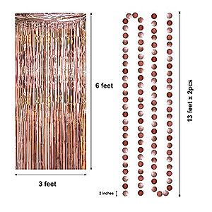 Rose Gold Party Decoration Foil Tinsel Fringe Curtain backdrop with Hanging Circle Garland for Birthday Party Wedding Engagement Background Bridal Baby Shower Birthday Sweet 16 Party Supplies