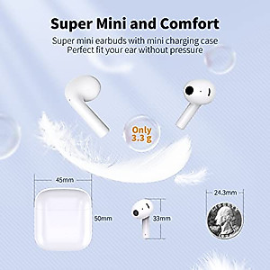 Wireless Earbuds, Bluetooth Earbuds Environmental Noise Cancellation 4 Mic Call Noise Cancelling Mini Earbuds, Bluetooth 5.2 Light Weight Deep Bass Headphones for Work, Home Office