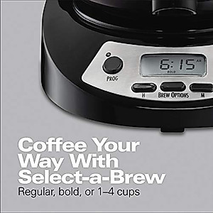Hamilton Beach 12 Cup Programmable Drip Coffee Maker with 3 Brew Options, Glass Carafe, Auto Pause and Pour, Black with Stainless Accents (46299)