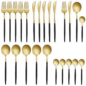 Zalaxt Gold Silverware Set, 24-Piece Stainless Steel Flatware, Flatware Set for 6, Knife Fork Spoon, Home Dinnerware Tableware Set for 6, Cutlery Set, Include Knives/Forks/Spoons