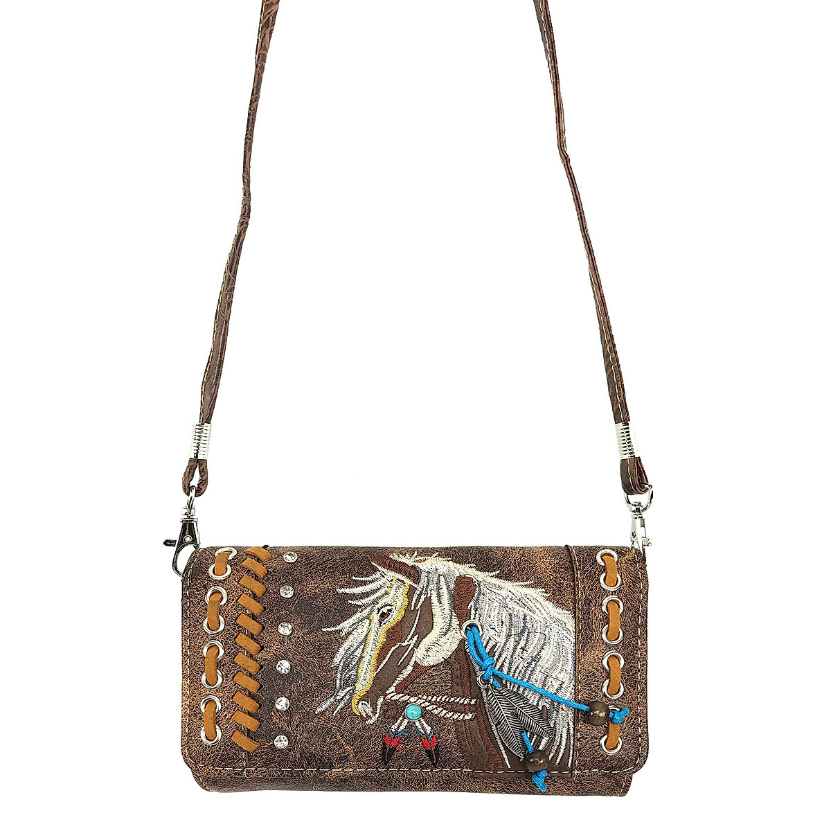 Zelris Dakota Dales Pony Horse Embroidery Mane Western Country Women Crossbody Wallet (Brown)