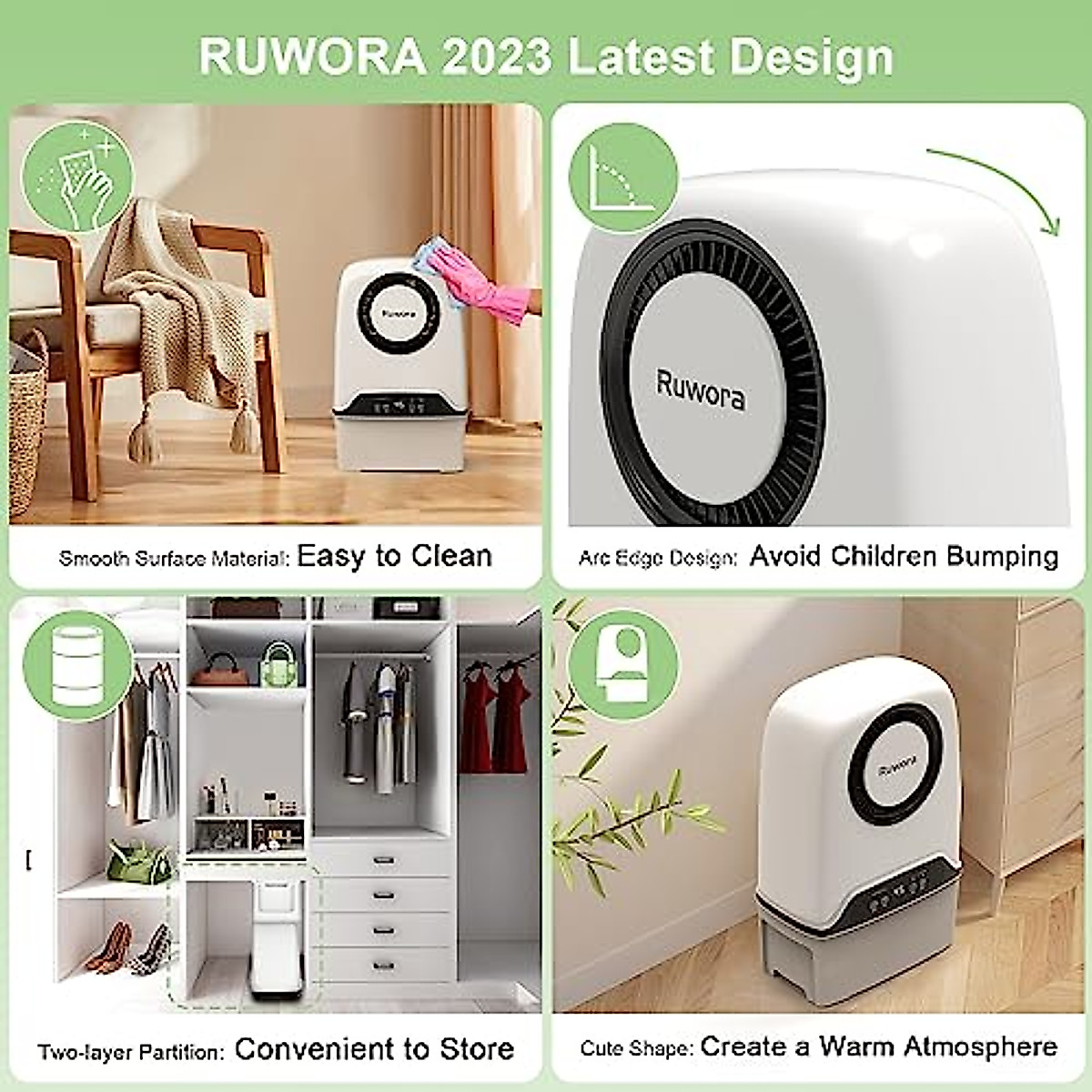 Dehumidifier for Home, RUWORA Dehumidifiers for Bedroom, 30 Pint 2500 Sq.Ft , Water Tank 1.06 Gallon, Dehumidifiers for Basement Bathroom Closet, Overflow Protection, 24H Timer
