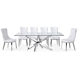 Modern Cortez 79" Clear Glass Dining Table with Polished Stainless Steel Base