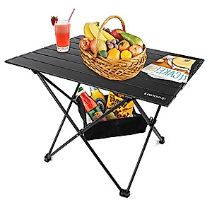 Keencamp Beach Table Compact Camping Folding Table Ultralight with Storage Portable Aluminum Outdoor Coffee Table Foldable for Travel Picnic Cooking Black 22" D x 15.82" W x 15.82" H