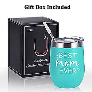 GINGPROUS Best Mom Ever Wine Tumbler with Lid and Straw, Christmas Mother's Day Birthday Gifts for Mom Mommy Mother, Stainless Steel Insulated Mom Wine Tumbler with Saying for Women (12 Oz, Mint)