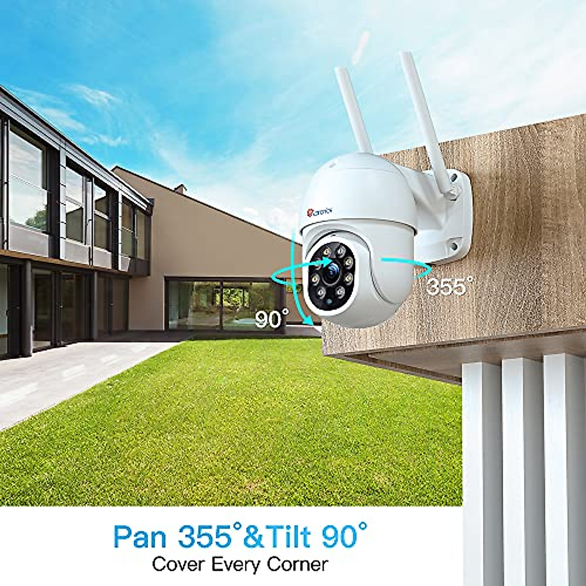 2K 4MP Security Camera Outdoor, 2560×1440P Ctronics PTZ Camera Outdoor 2.4G WiFi CCTV IP Camera for Home Security Human Detection & Auto Tracking Custom Sound Alarm Color Night Vision 2-Way Audio IP66